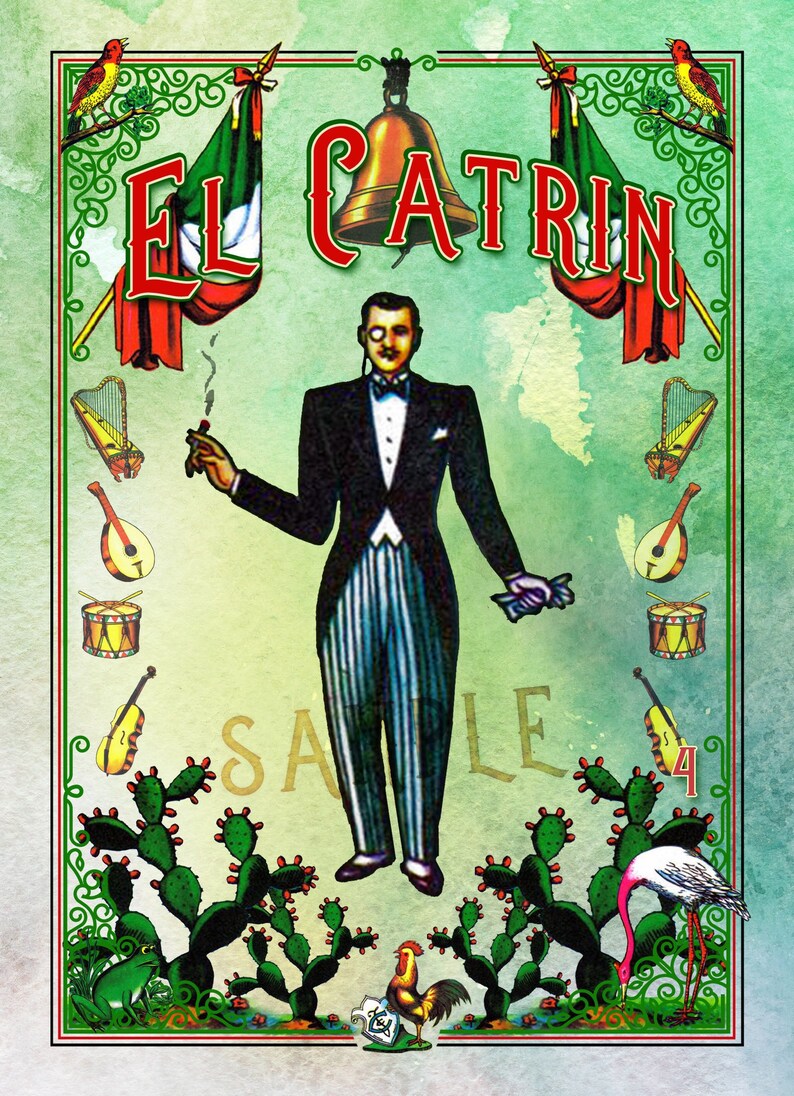 Mexican Loteria El Catrin 5X7 Postcard sized | Etsy