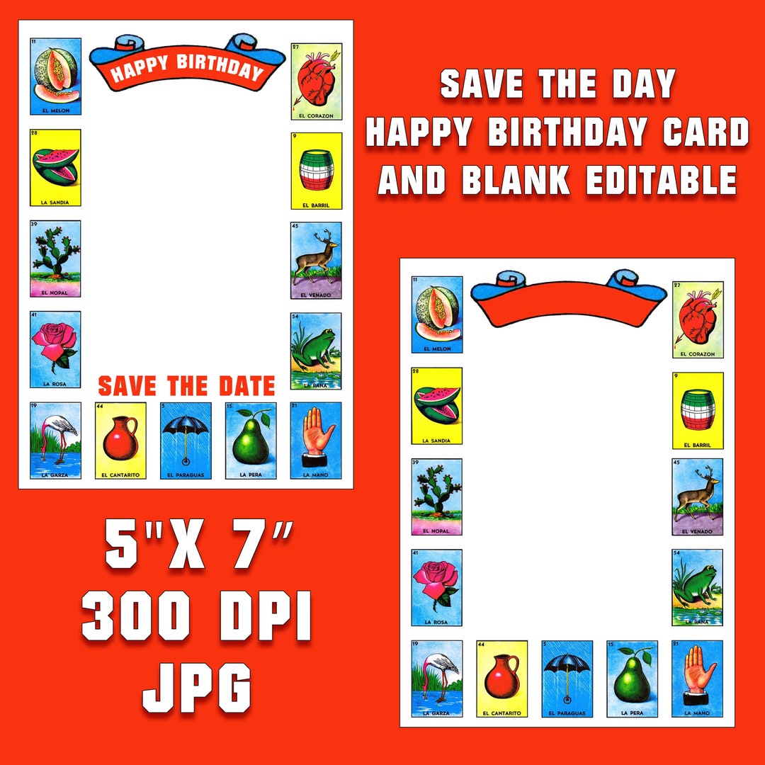 Loteria "happy Birthday" Save the Date and BLANK TEMPLATE (5"x7") Edit ...