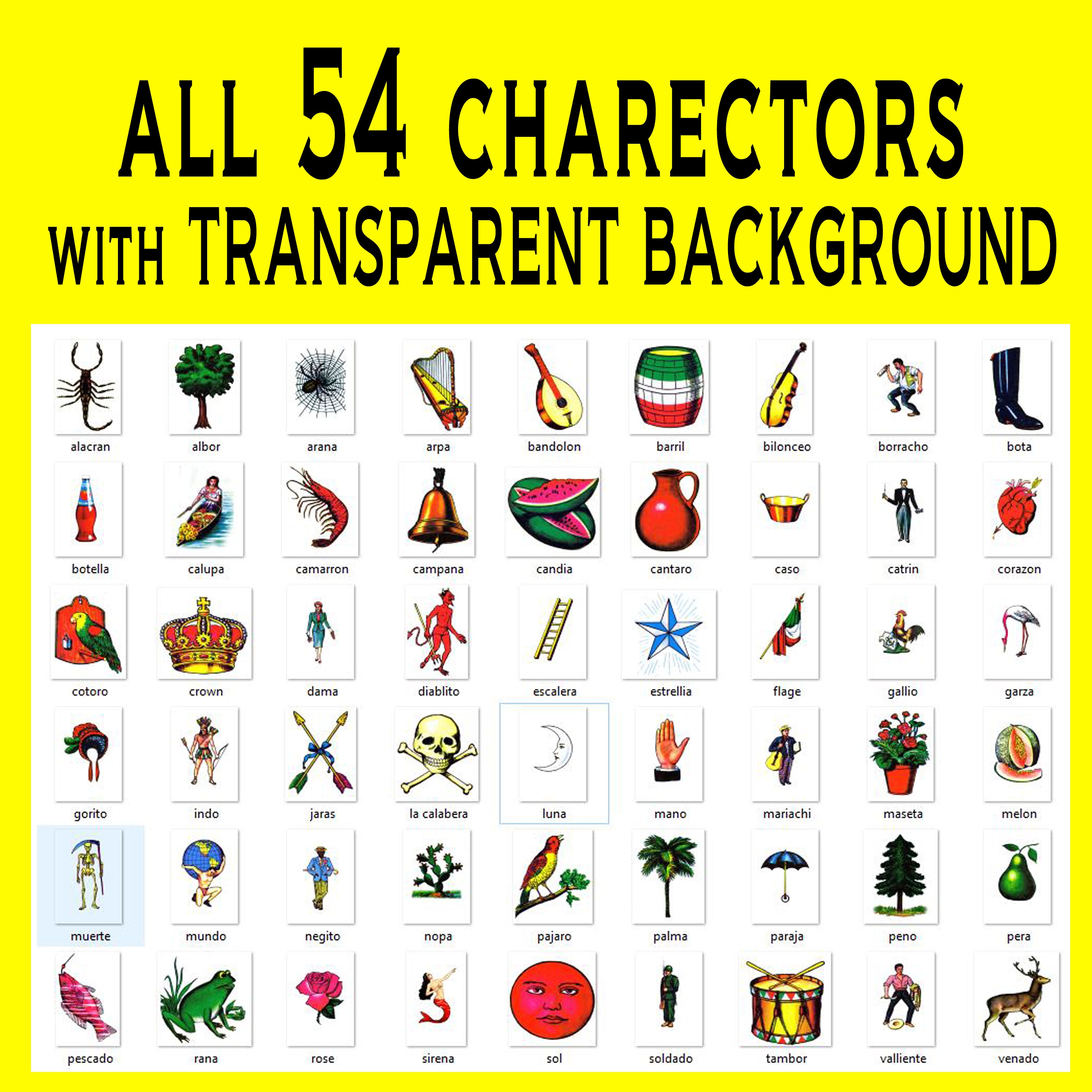 Mexican Loteria, Old School Version Transparent Characters "vol. 1" Reg ...