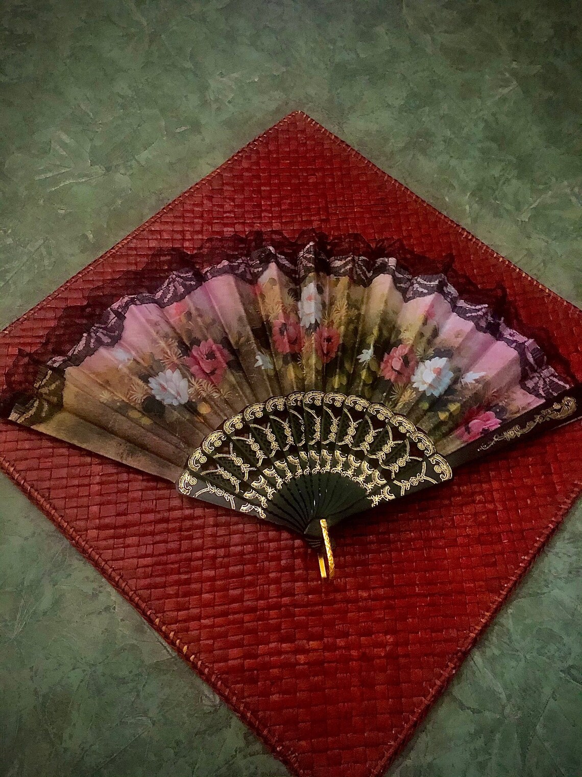 Spanish Floral Black Hand Held Fan Gift A8 - Etsy