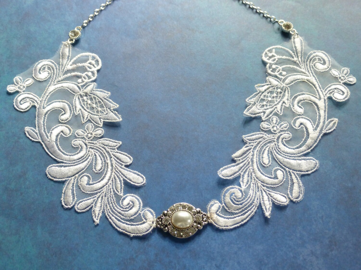 One of a kind White Elegant Pearl Center Necklace Chain | Etsy