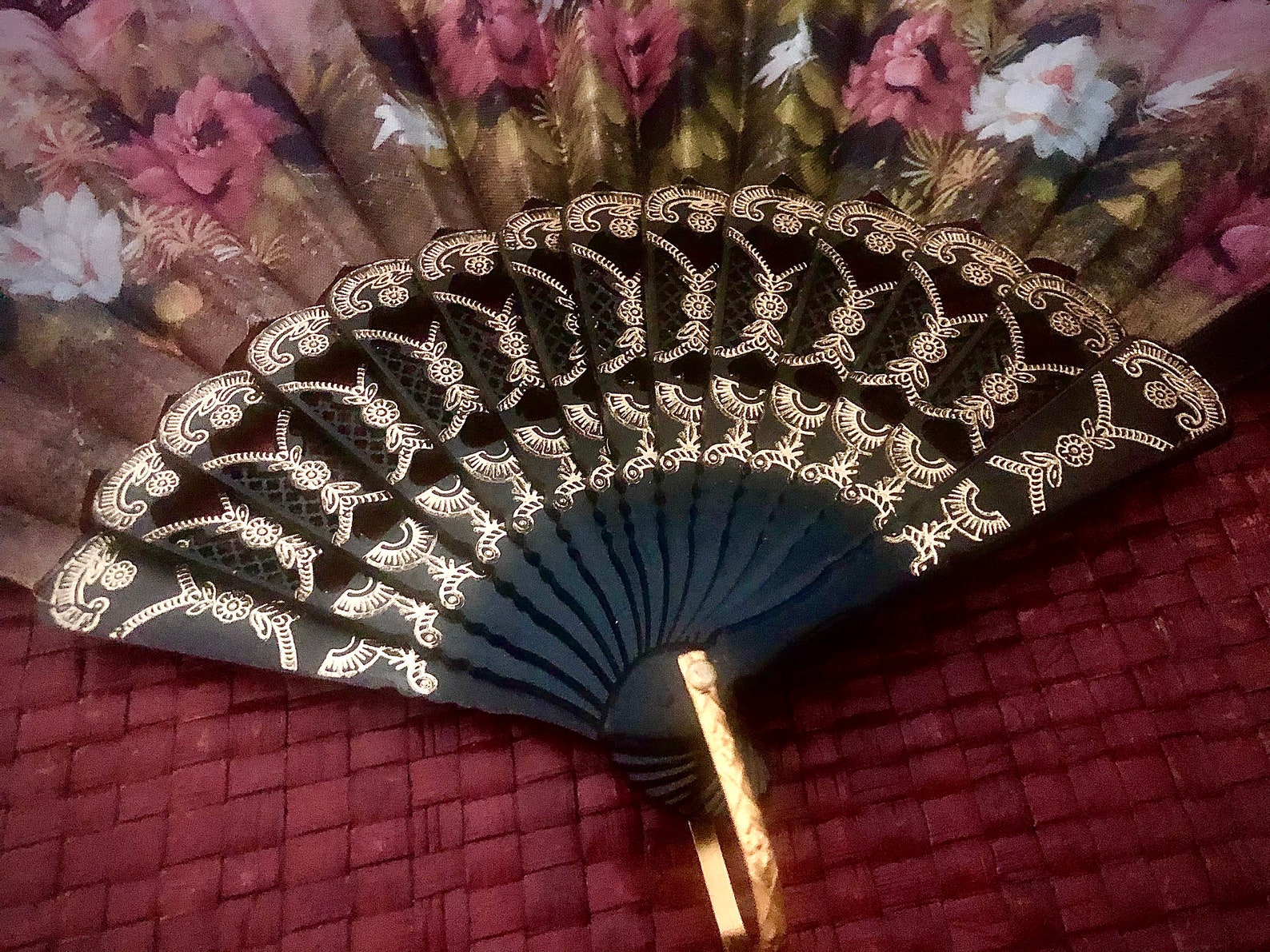 Spanish Floral Black Hand Held Fan Gift A8 - Etsy