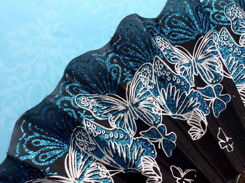 Butterflies Black & Blue Hand Held Fan Butterfly Lover - Etsy