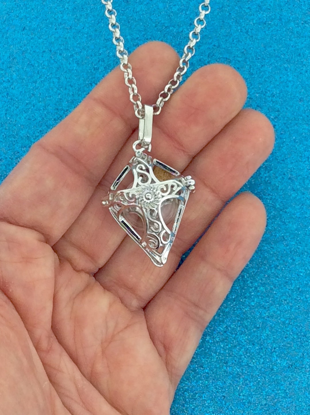 Shield Locket Holds Inside Glass Bubble URN Can Carry Cremation Ashes , Sand or Loose Hair ...