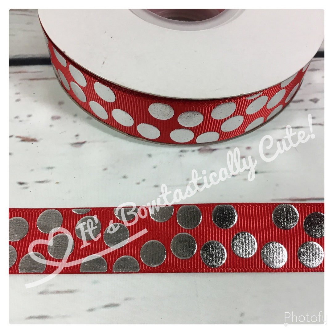 7/8 Grosgrain the Original Silly Dots Big Dots Silver Foil on 2 Colors ...