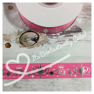 7/8 Grosgrain Silver Foil Princess Crown Carriage on Lt. Purple, Lt ...