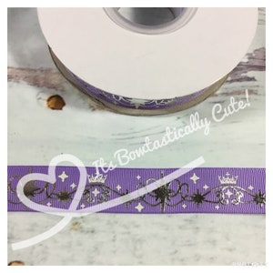 7/8 Grosgrain Silver Foil Princess Crown Carriage on Lt. Purple, Lt ...