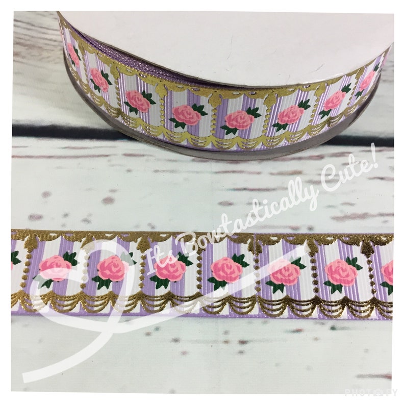 7/8 Grosgrain Gold Foil Carousel Roses on 4 Colors High - Etsy