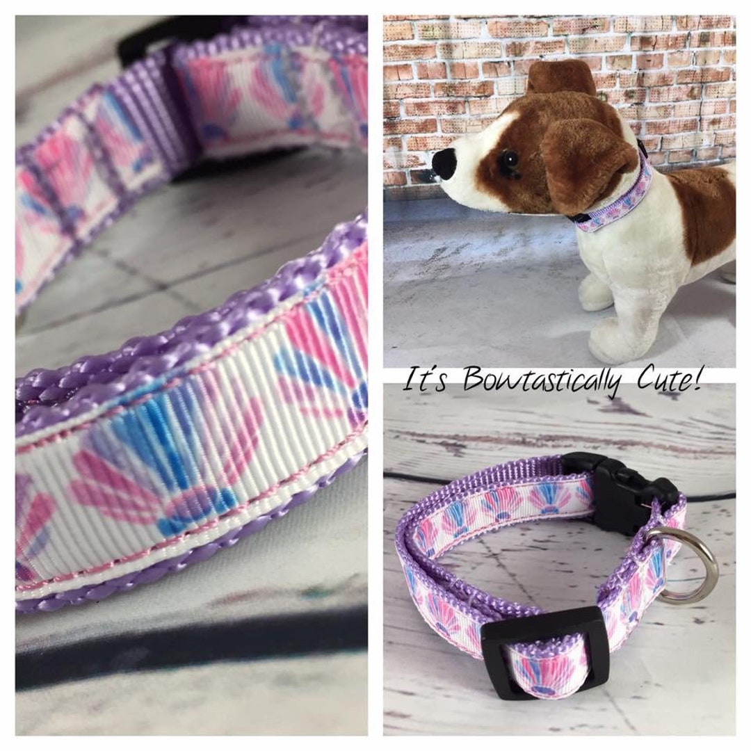 3/4 Dog Collar Sea Shells Purple USDR Ribbon Overlay With Nylon Webbing ...