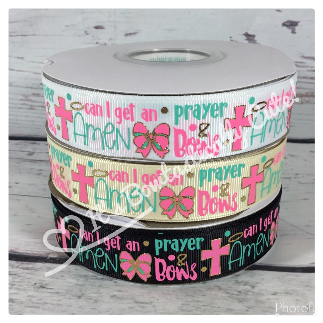 7/8 Grosgrain Gold Foil Can I Get an Amen Prayer and Bows Religious God ...