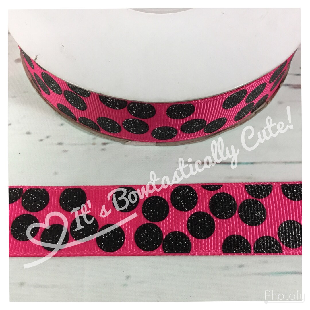7/8 Grosgrain the Original Silly Dots Big Dots Black Lt. Glitter on 3 ...