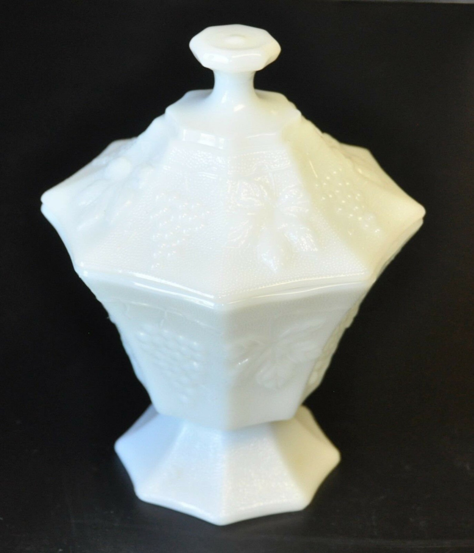 Vintage Milk Glass Octagon Candy Dish With Lid Grape and Leaf Design - Etsy