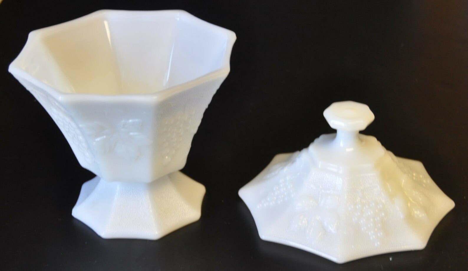 Vintage Milk Glass Octagon Candy Dish With Lid Grape and Leaf Design - Etsy
