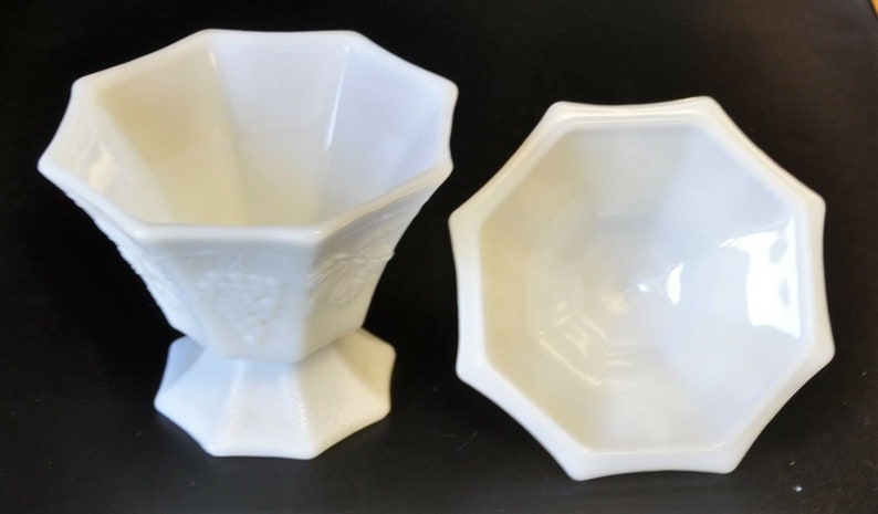 Vintage Milk Glass Octagon Candy Dish With Lid Grape and Leaf Design - Etsy