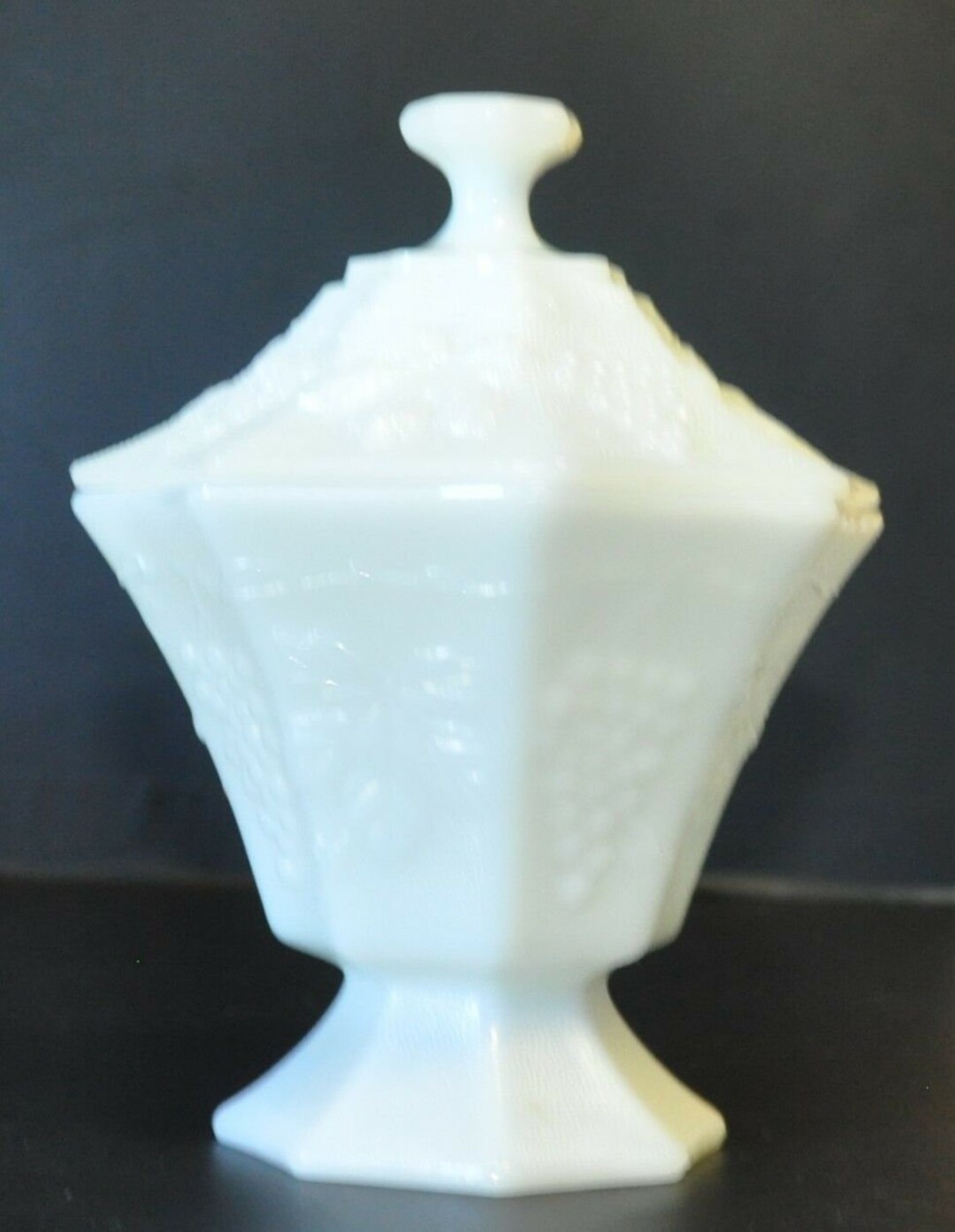 Vintage Milk Glass Octagon Candy Dish With Lid Grape and Leaf Design - Etsy