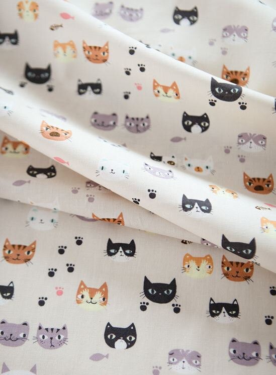 Lovely Cats' Face Pattern Cotton Fabric by Yard | Etsy