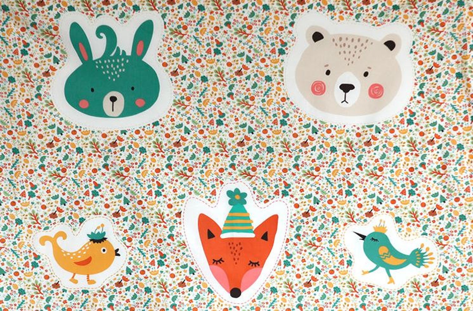Cute Animal Face Pattern Cotton Panel Fabric by Yard | Etsy