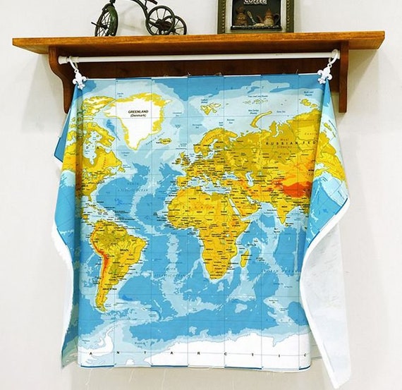 World Map Pattern Digital Printing Cotton Fabric by Yard | Etsy