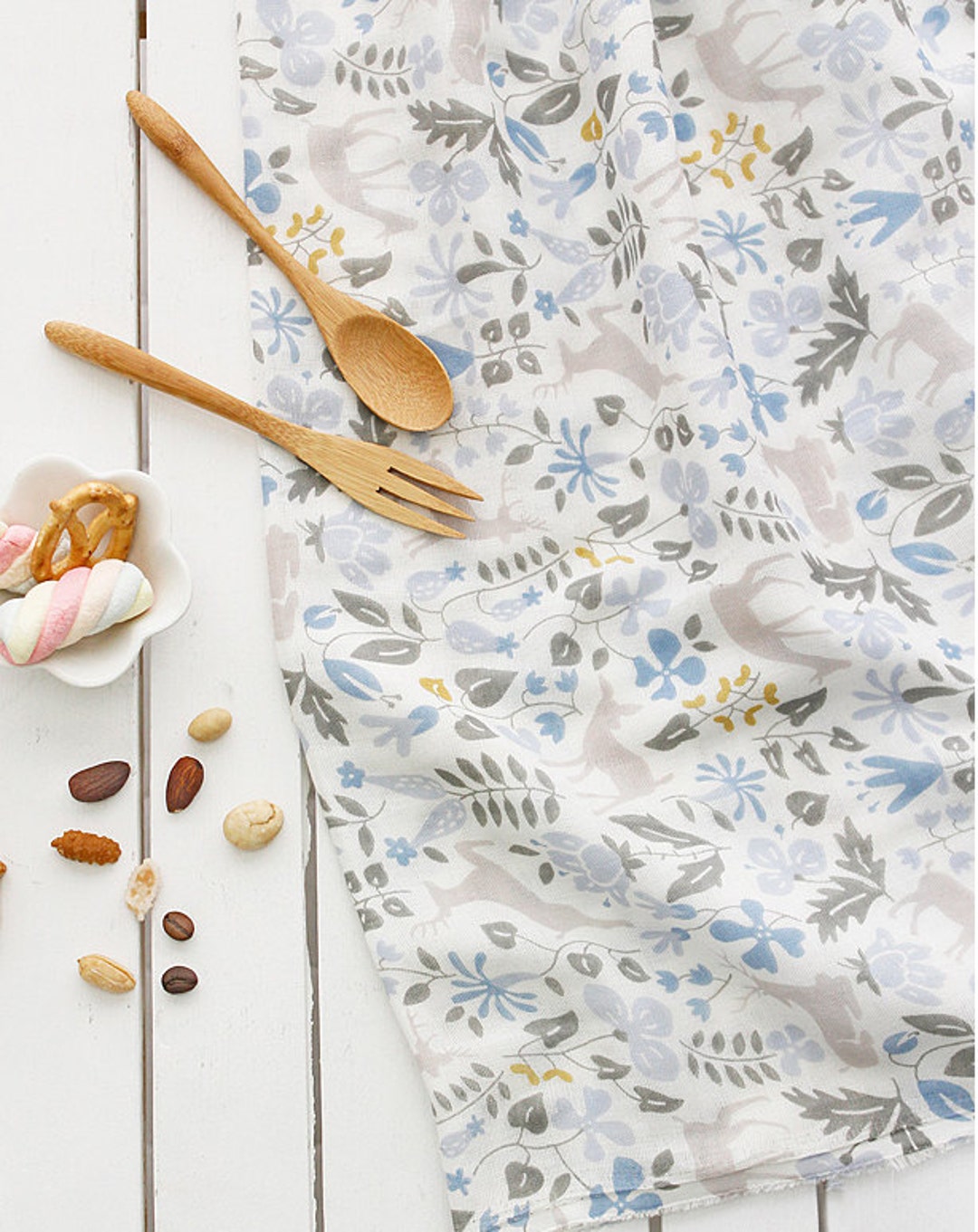 Deer and Flower Pattern Cotton Double Gauze Fabric by Yard - Etsy