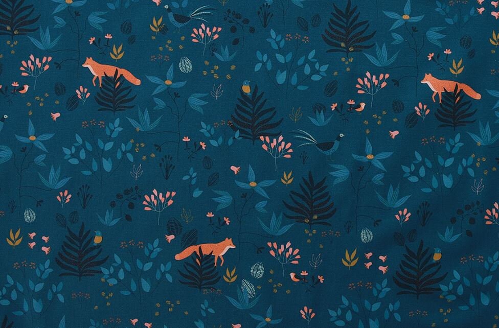 Fox and Forest Pattern Cotton Fabric by Yard 2 Colors | Etsy
