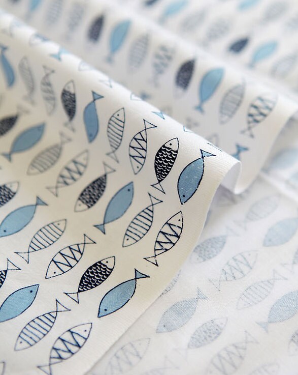 Cute Fish Pattern Blue Color Cotton Fabric - Etsy