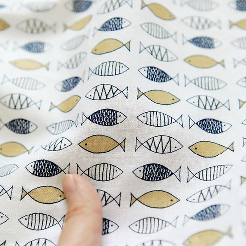 Cute Fish Pattern Blue Color Cotton Fabric | Etsy