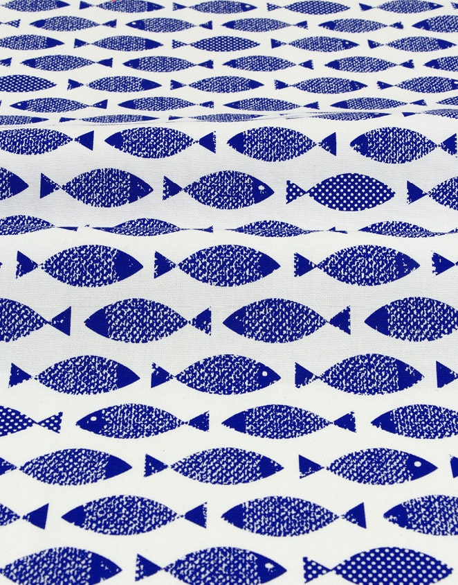 Scandinavian Style Blue Herring Pattern 20s Cotton Oxford | Etsy