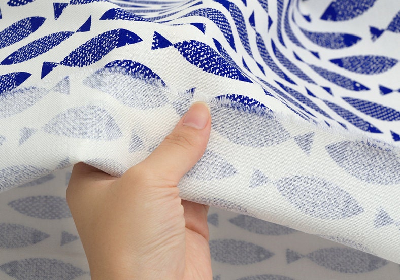 Scandinavian Style Blue Herring Pattern 20s Cotton Oxford | Etsy