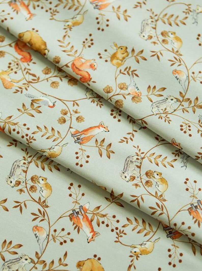 Animal on the Tree Cotton Fabric by Yard 2 Color Selection | Etsy