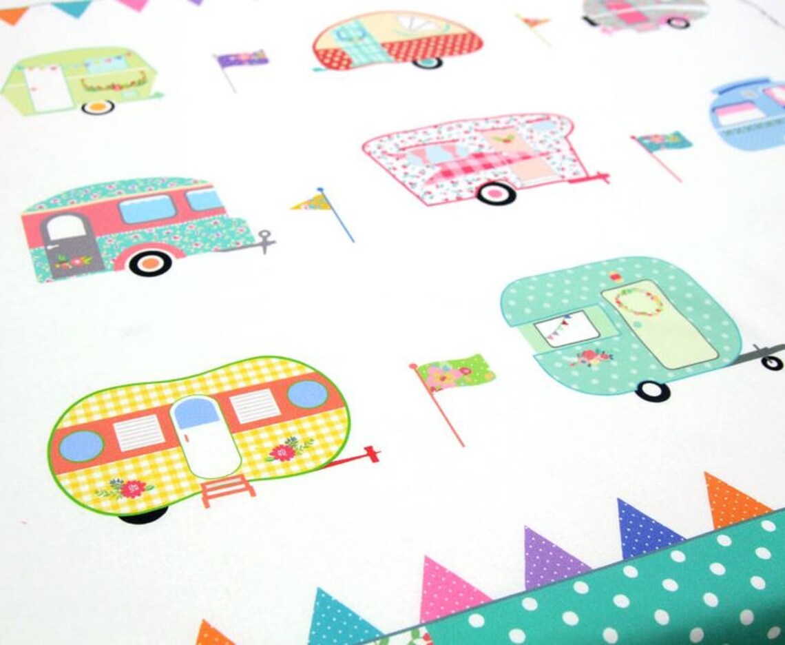 Camping Cars Pattern Cotton Panel Fabric AQ74 | Etsy