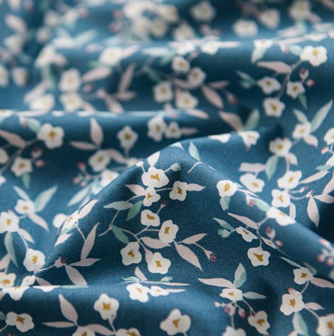 Lovely Flower Pattern Blue Grey Cotton Fabric by Yard - Etsy