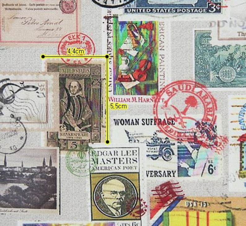 Vintage Style Stamp Pattern Digital Printing Cotton Fabric by - Etsy