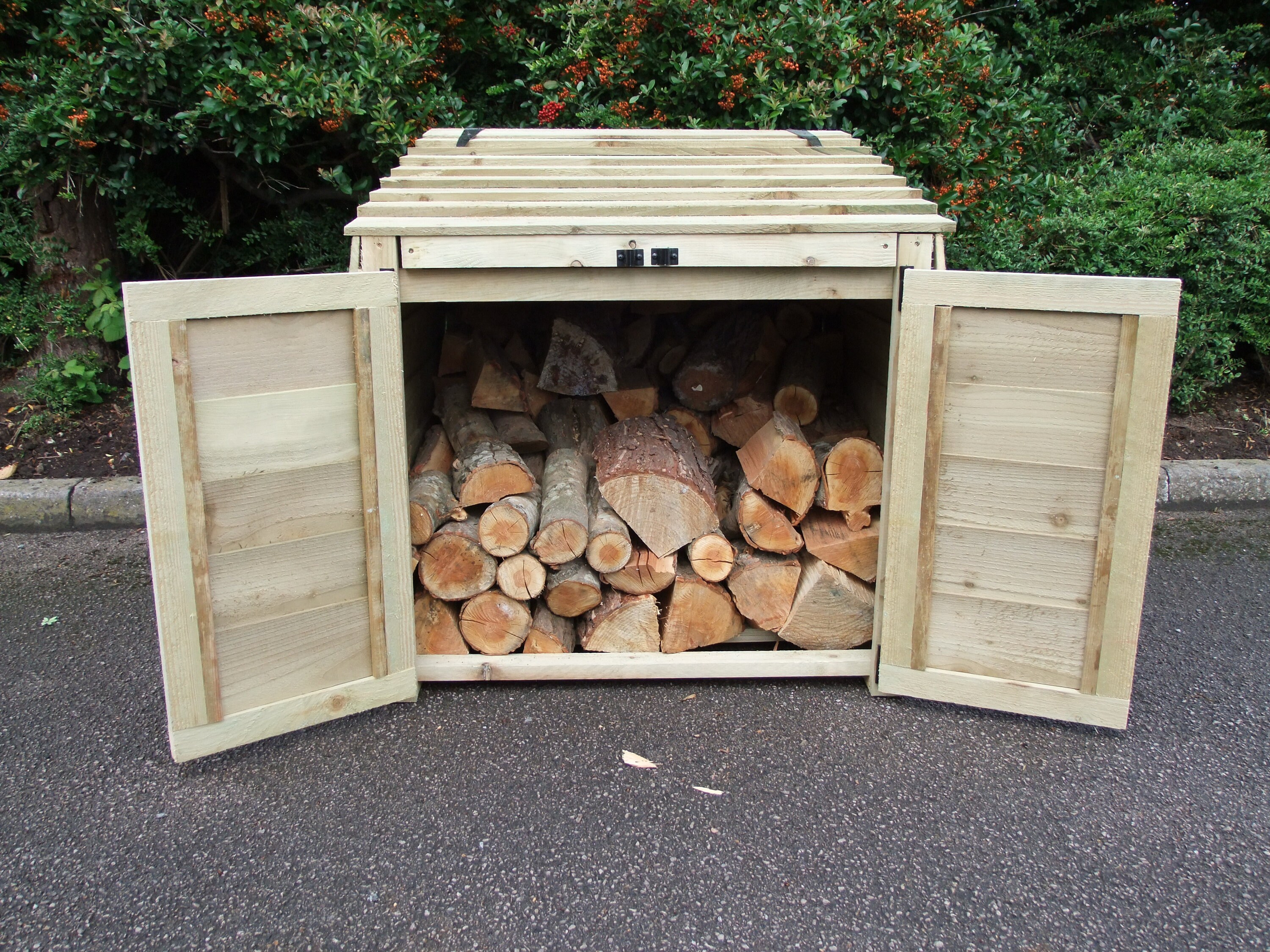 Large Wooden Log Store with hinged lid and front doors easy | Etsy