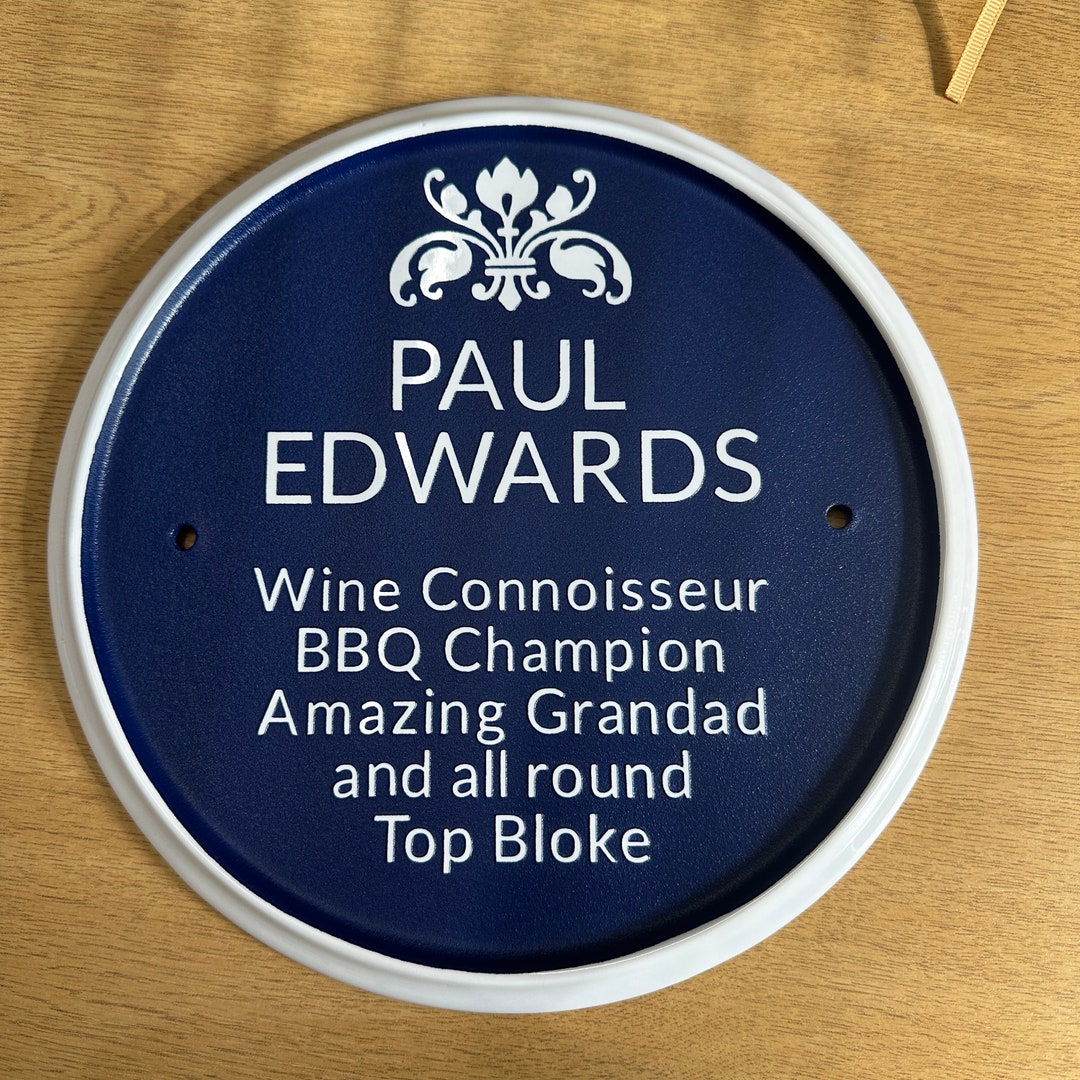 Personalised Blue Heritage Style Plaque, Ceramic, Engraved 24cm - Etsy UK