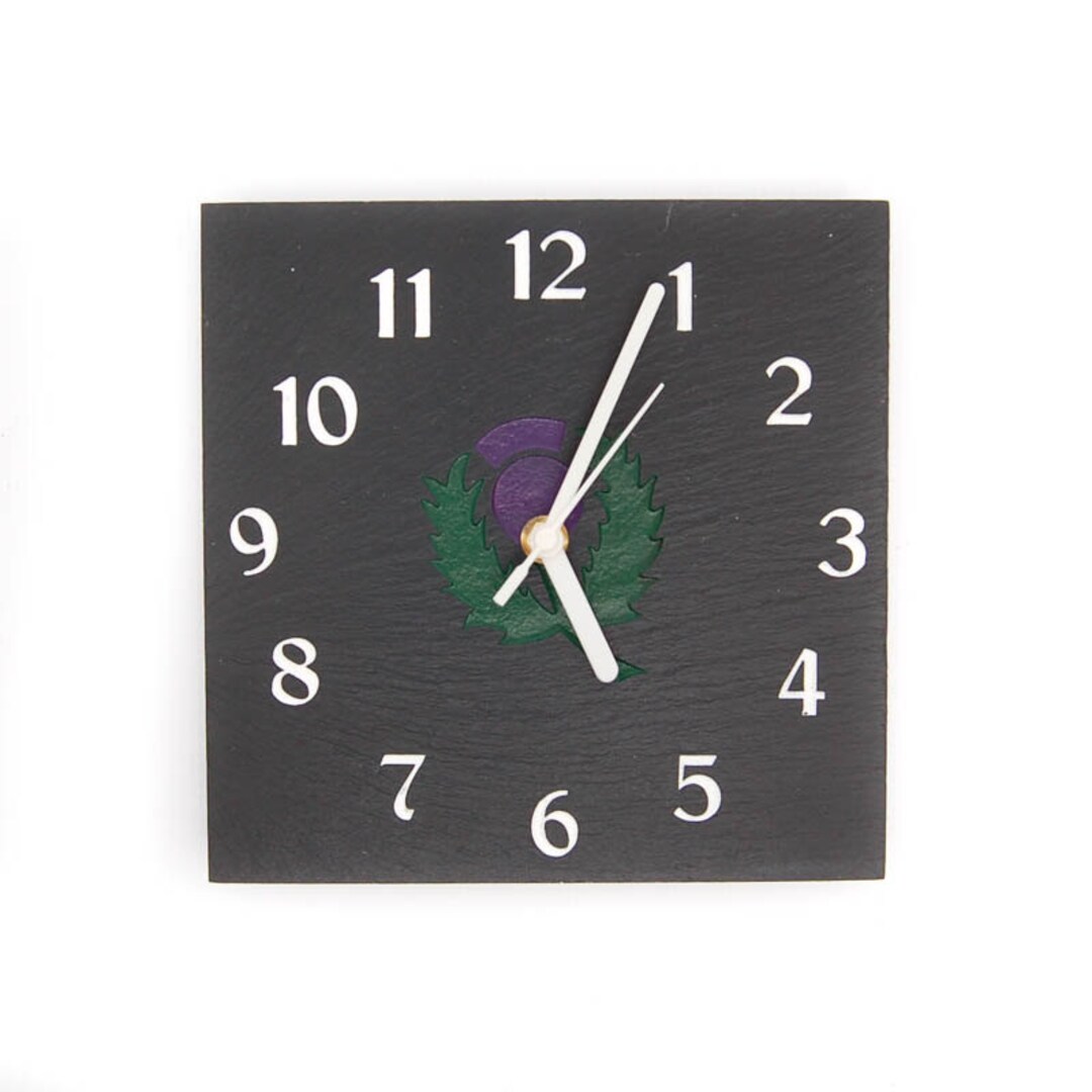 Slate Clock With Scottish Thistle Emblem- Sandblasted and Infill ...