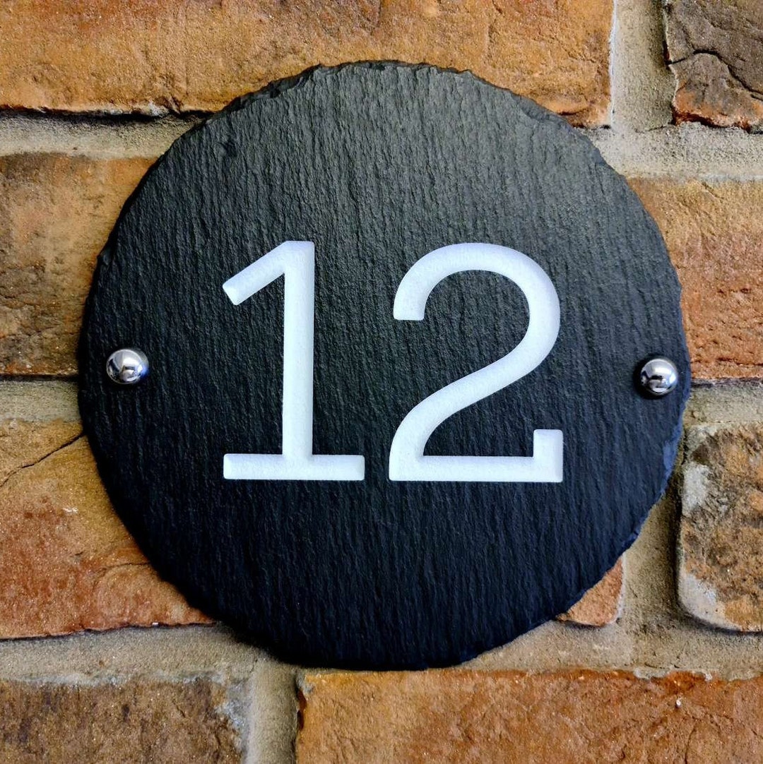 Round Rustic Slate House Number Personalised 18cm - Etsy