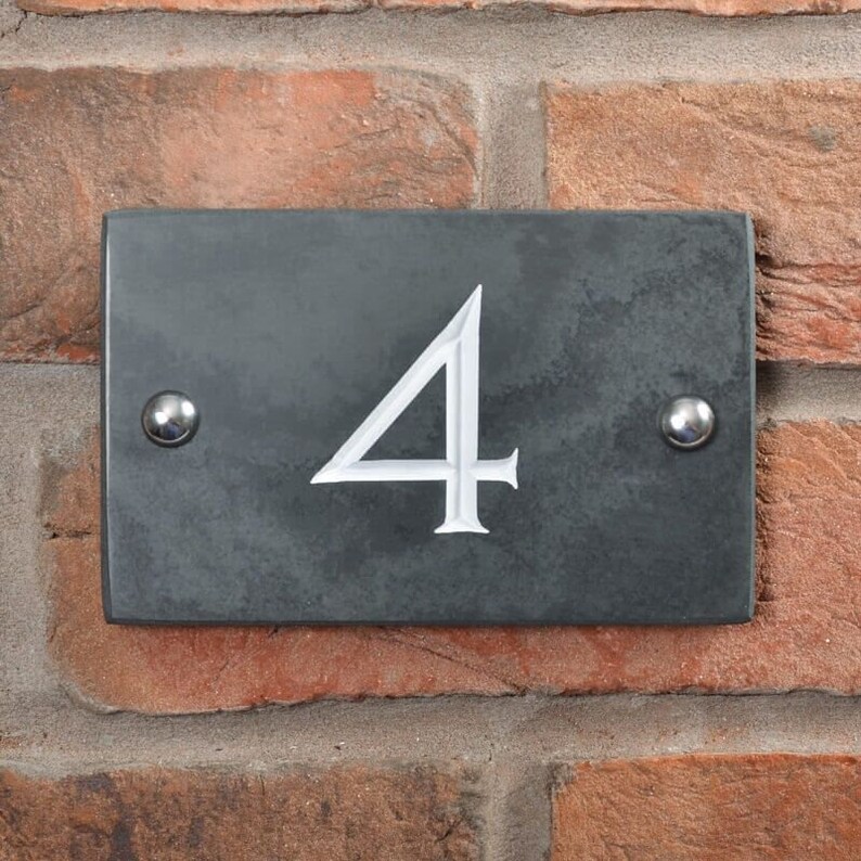 Slate House Number V-carve Engraved With White Hand-painted - Etsy