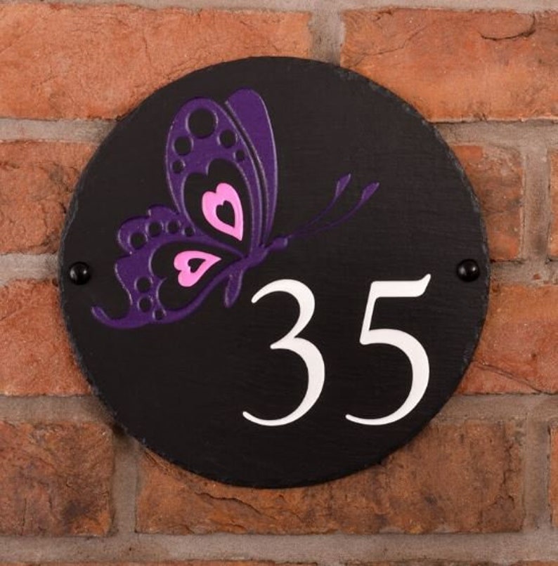 Round Rustic Slate House Number Butterfly - Etsy UK