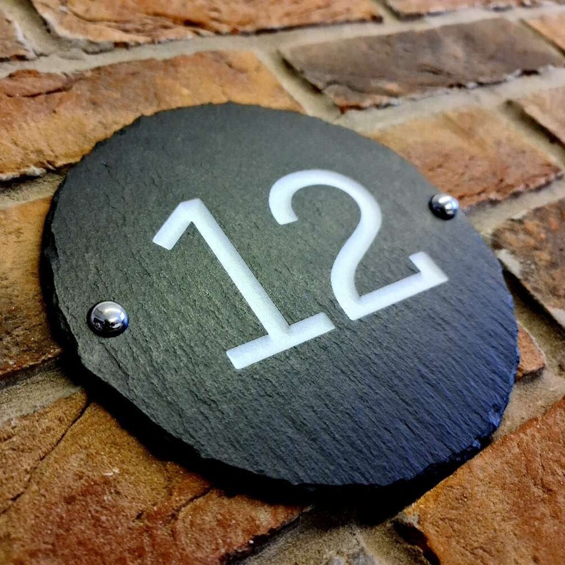 Round Rustic Slate House Number Personalised 18cm - Etsy UK