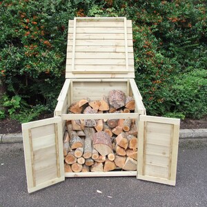 Large Wooden Log Store With Hinged Lid and Front Doors - Easy to ...