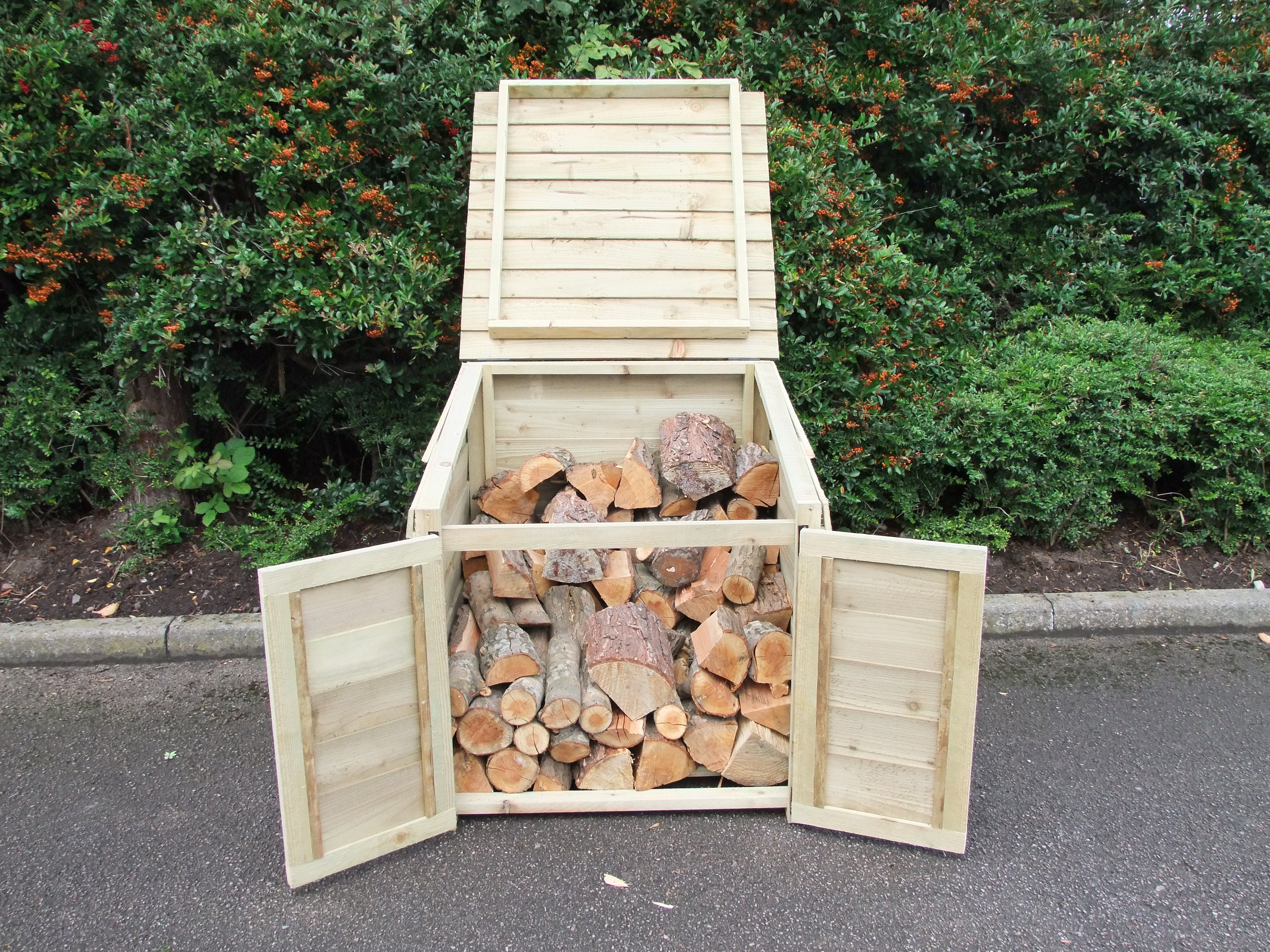 Large Wooden Log Store With Hinged Lid and Front Doors Easy - Etsy UK