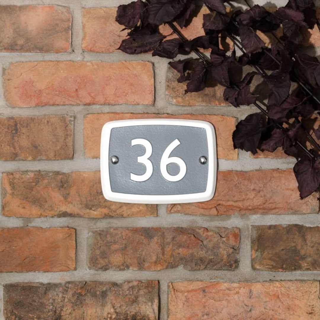 Rectangle House Number in Matt White Ceramic With Grey Background. - Etsy