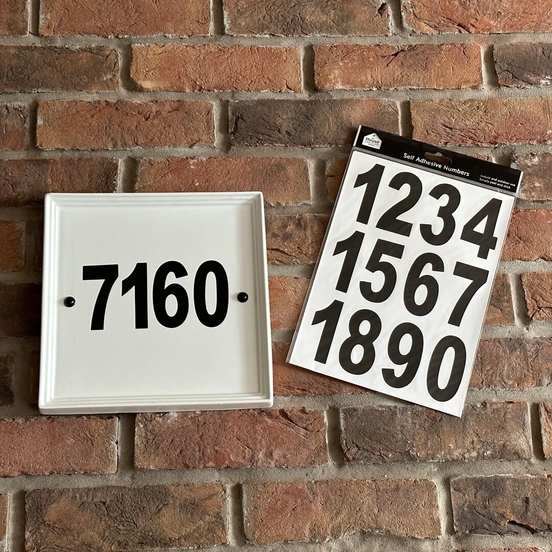 Ceramic House Number Sign, Square 25 X 25cm, White, With 3" Self ...
