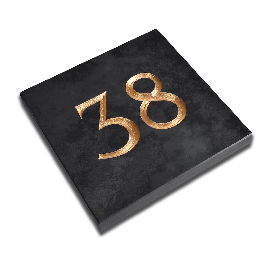 Personalized Slate House Number Sign, Gold Infill, V-carved - Etsy