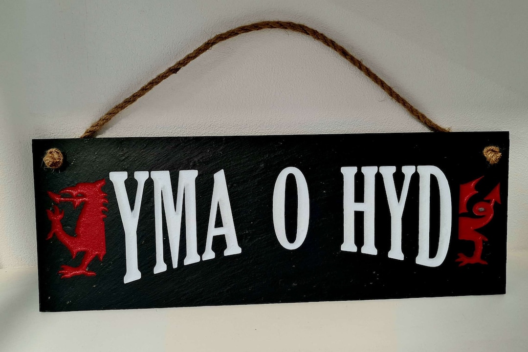 Yma O Hyd Hanging Sign With Welsh Dragon Engraved by Hand - Etsy