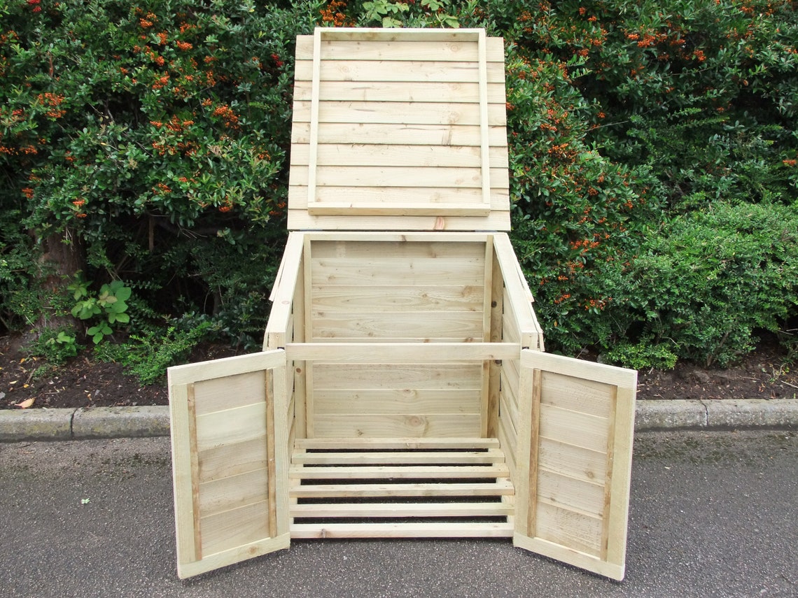 Large Wooden Log Store with hinged lid and front doors easy | Etsy