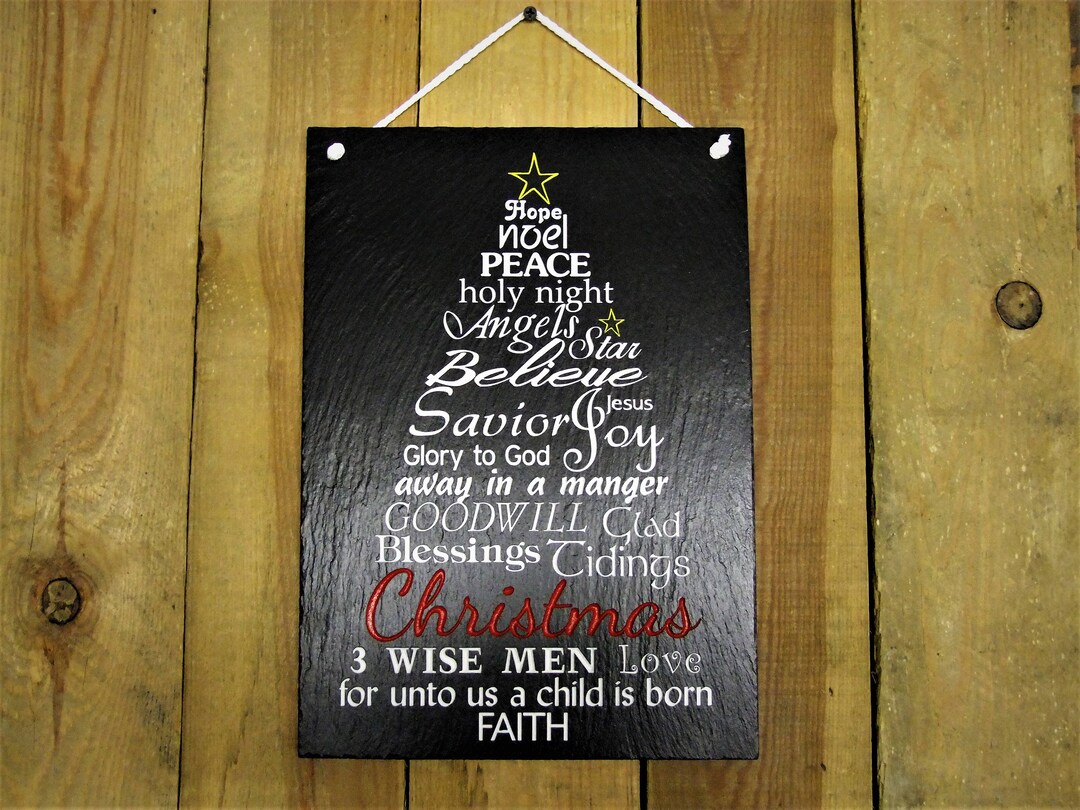 Deluxe Large Portrait Slate Christmas Hanging Sign "xmas Tree" - Hand ...
