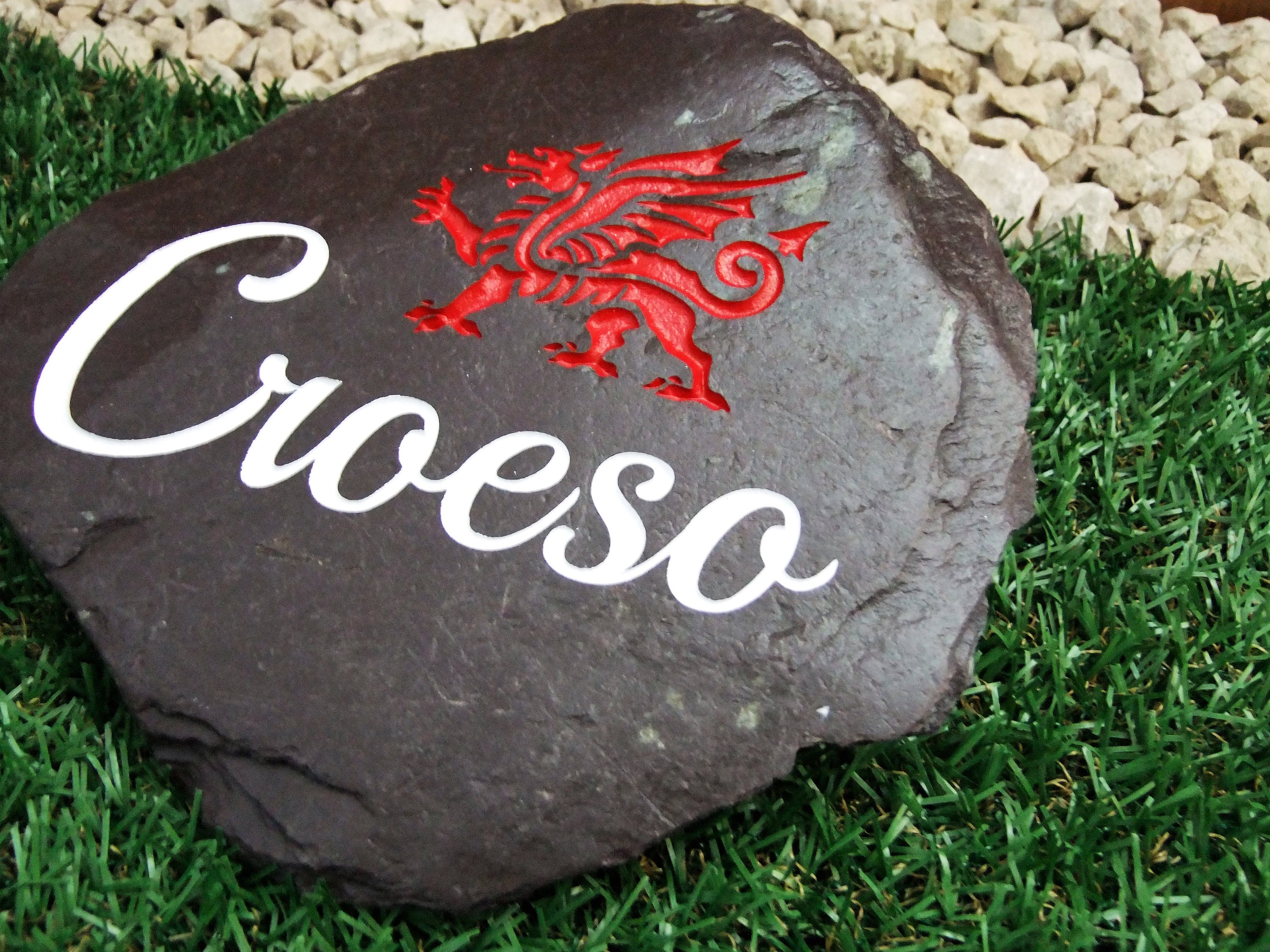 Welsh Stone croeso and Welsh Dragon - Etsy Ireland