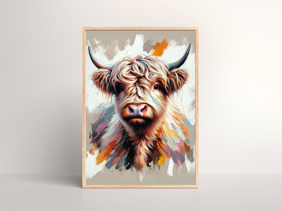 Highland Cow Wall Art | Cute Highland Cow Wall Print | Neutral Colour ...