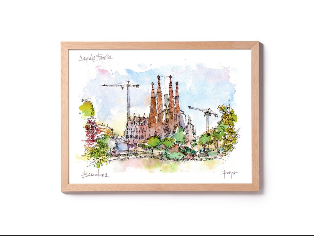 Sagrada Familia Landscape / Antoni Gaudí / Drawing Barcelona PRINT - Etsy